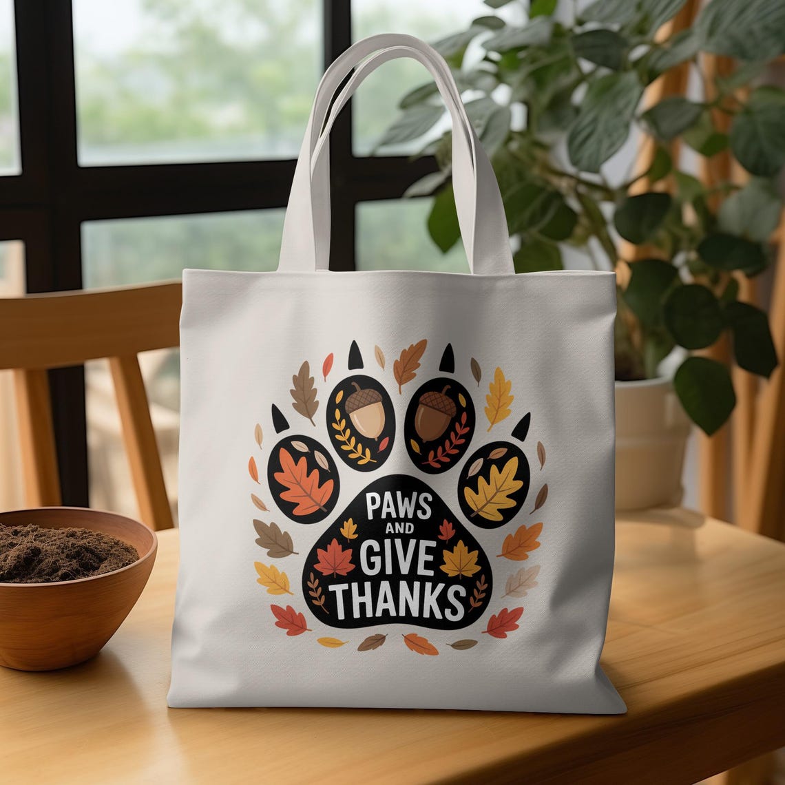 Paws and Give Thanks Digital PNG, Thanksgiving Animal Paw, Acorn Leaves ...