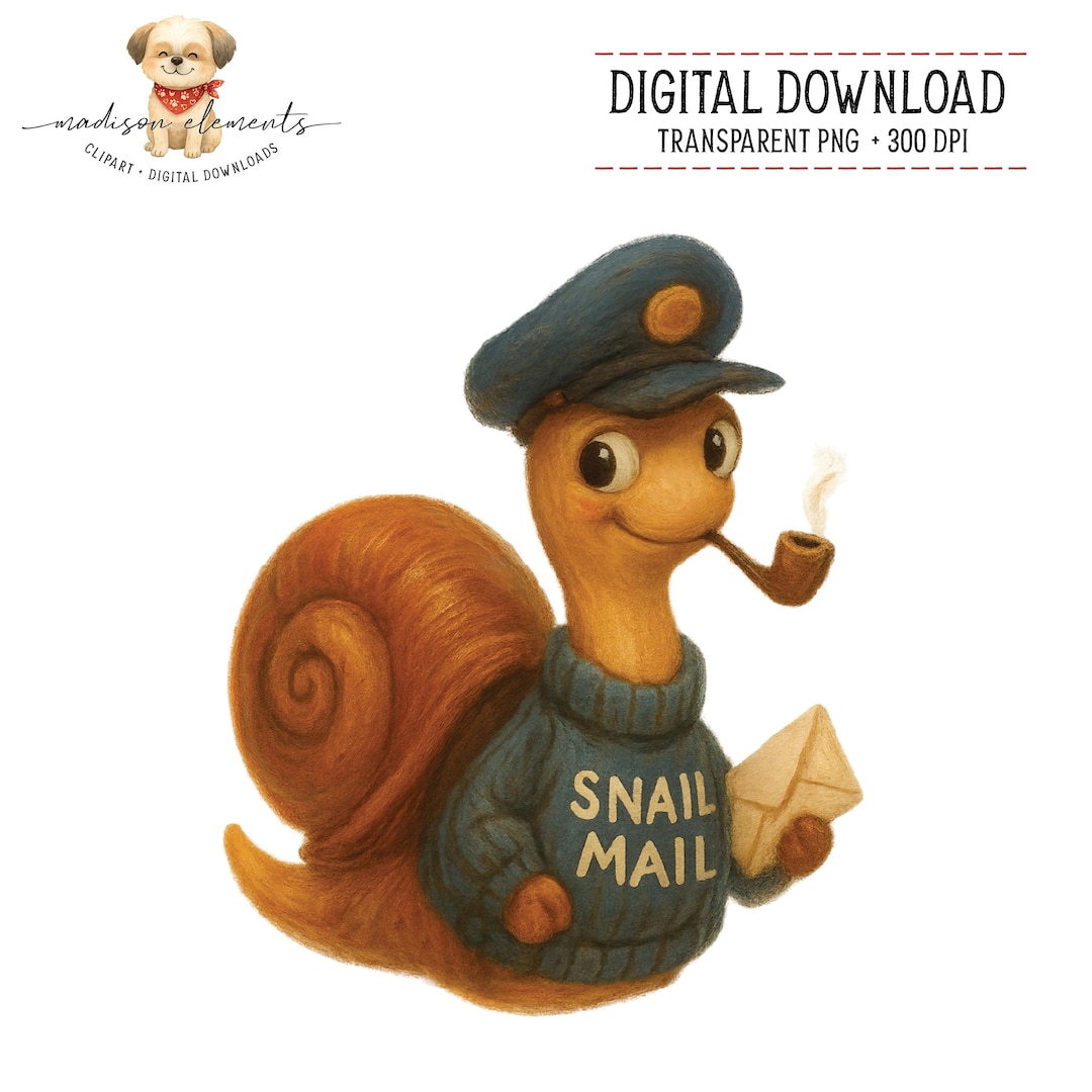 Snail Mail PNG Digital Download, Cartoon Snail With Pipe, Snail With ...