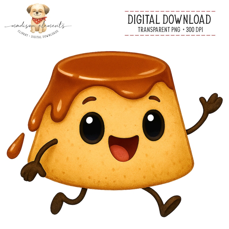 Cute Flan Digital PNG, Smiling Dessert, Kawaii Food Art, Mexican ...