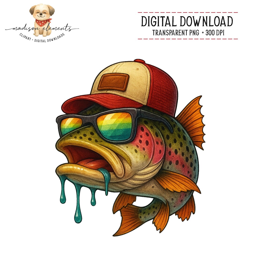 Cool Trout Fish Digital PNG Download, Rainbow Trout With Sunglasses and ...