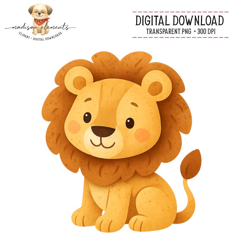 Cute Lion Digital PNG Download, Jungle Animal Art, Safari Nursery Decor ...
