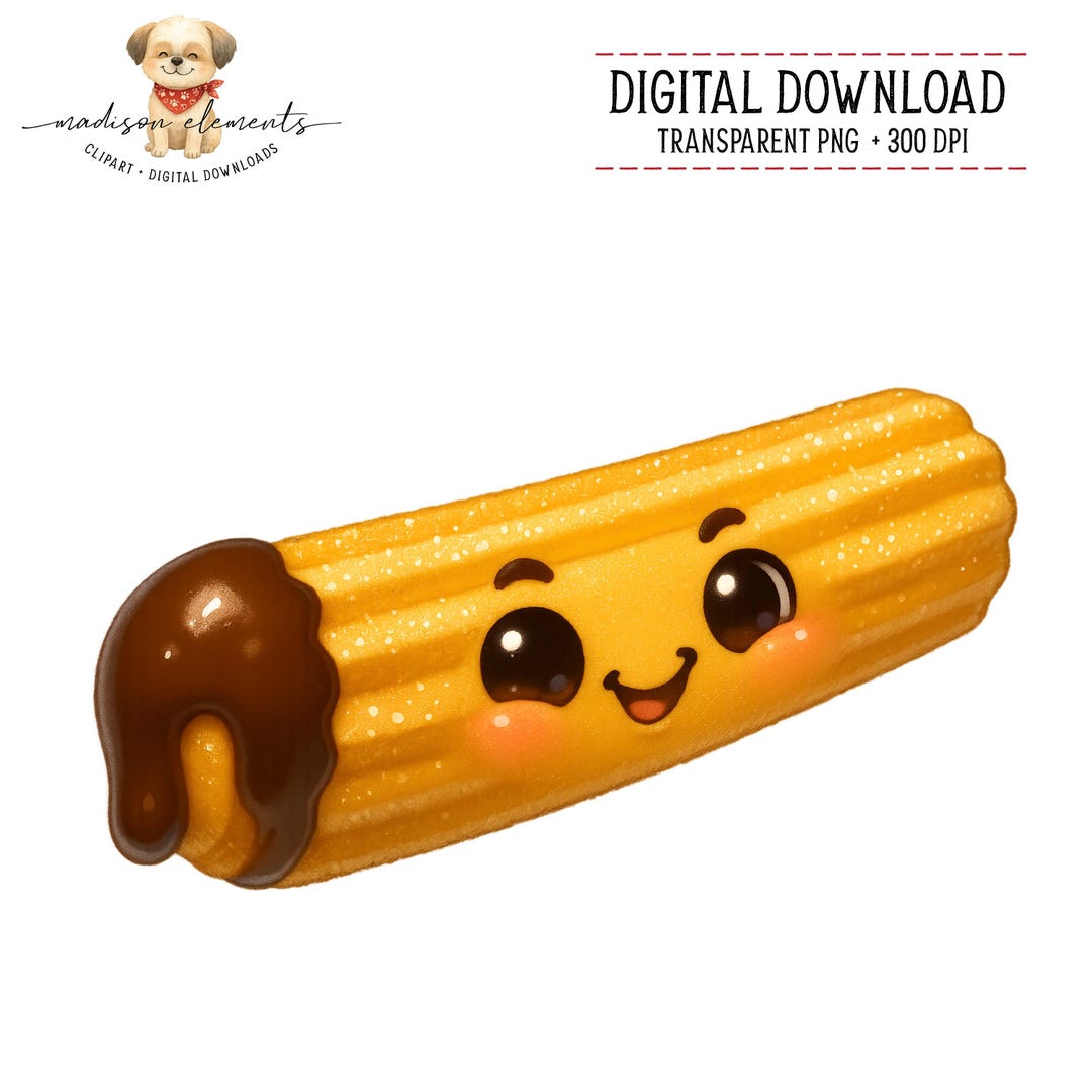 Cute Churro Digital PNG, Cartoon Food Download, Kawaii Dessert Print ...