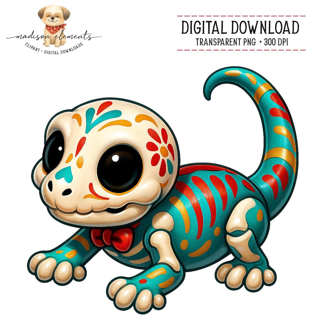 Calavera Gecko Digital PNG, Day of the Dead Lizard Printable, Sugar ...