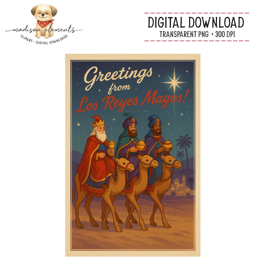 Los Reyes Magos Digital PNG, Three Kings Postcard, Spanish Christmas ...