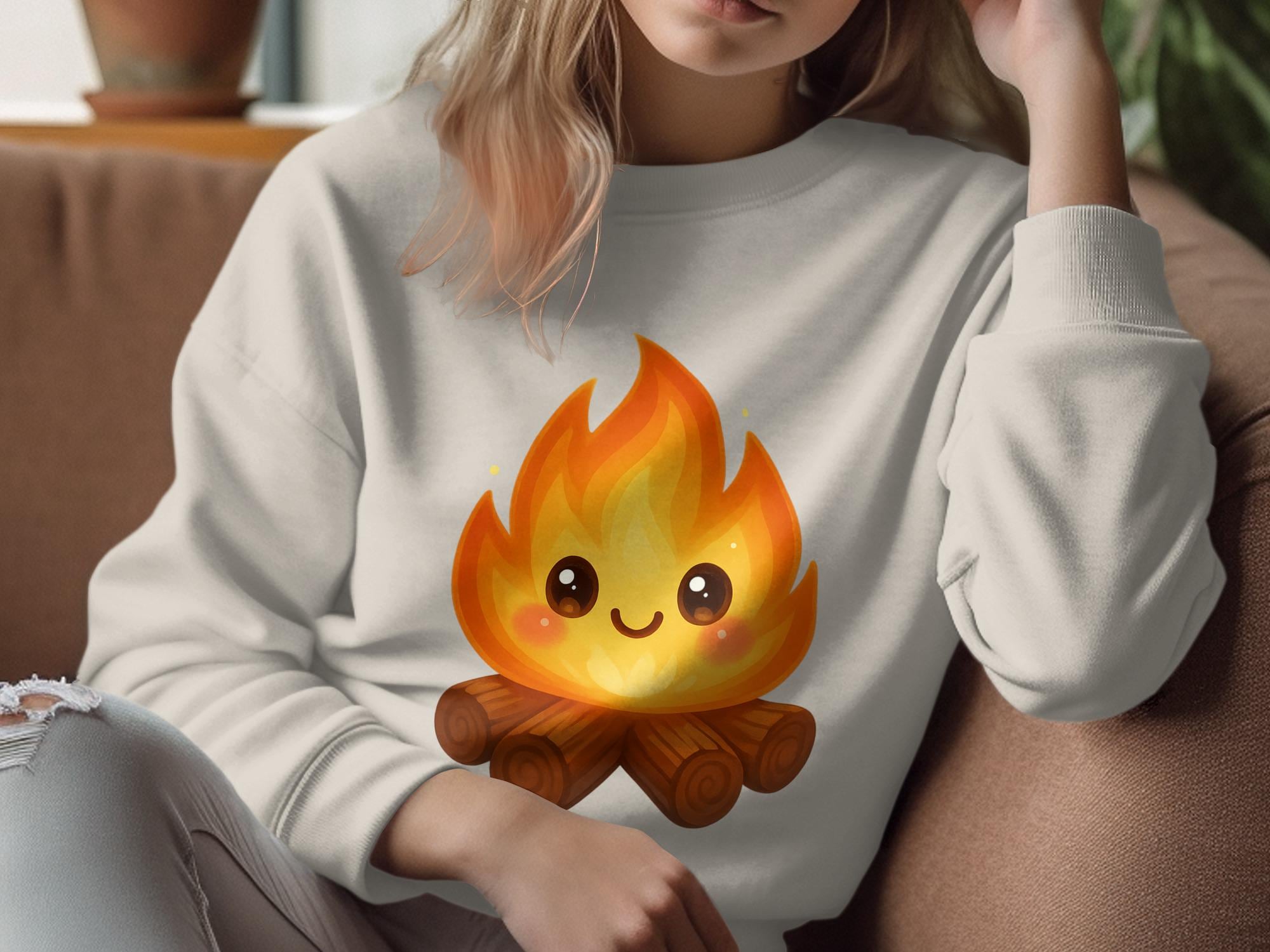 Cute Campfire Digital Art, Kawaii Fire Clipart, Bonfire Illustration ...