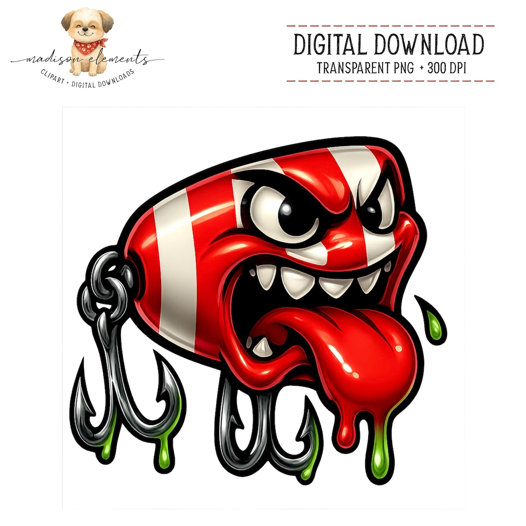 Fishing Lure Monster Digital Download PNG, Cartoonish Evil Fishing Lure ...
