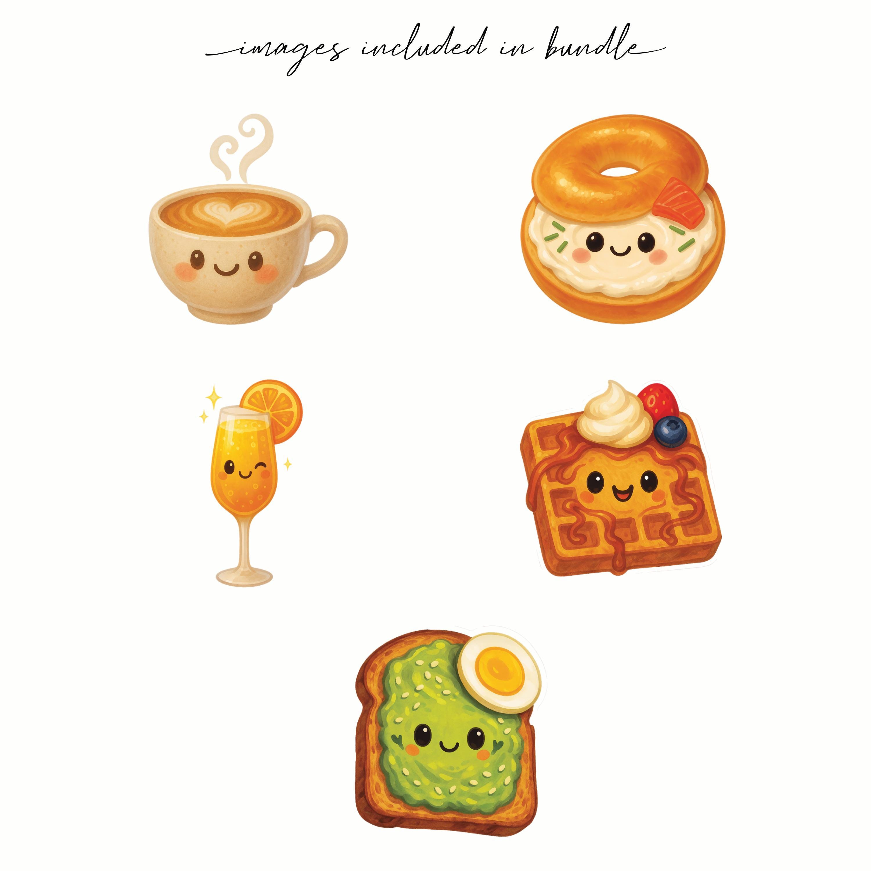 10 Cute Brunch Food Clipart Bundle, Kawaii Breakfast and Brunch PNG Set ...