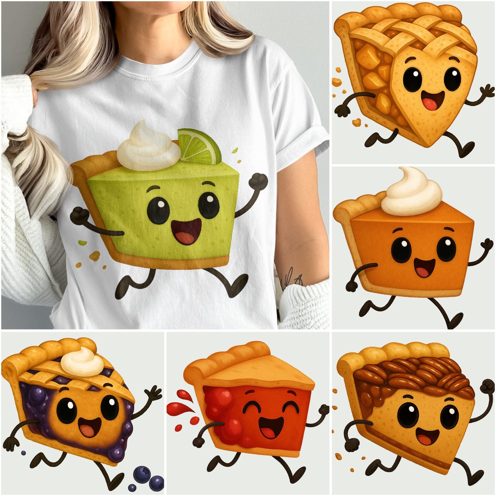 Pie Slices Digital PNG Bundle, Funny Kawaii Pies Digital Download, Cute ...