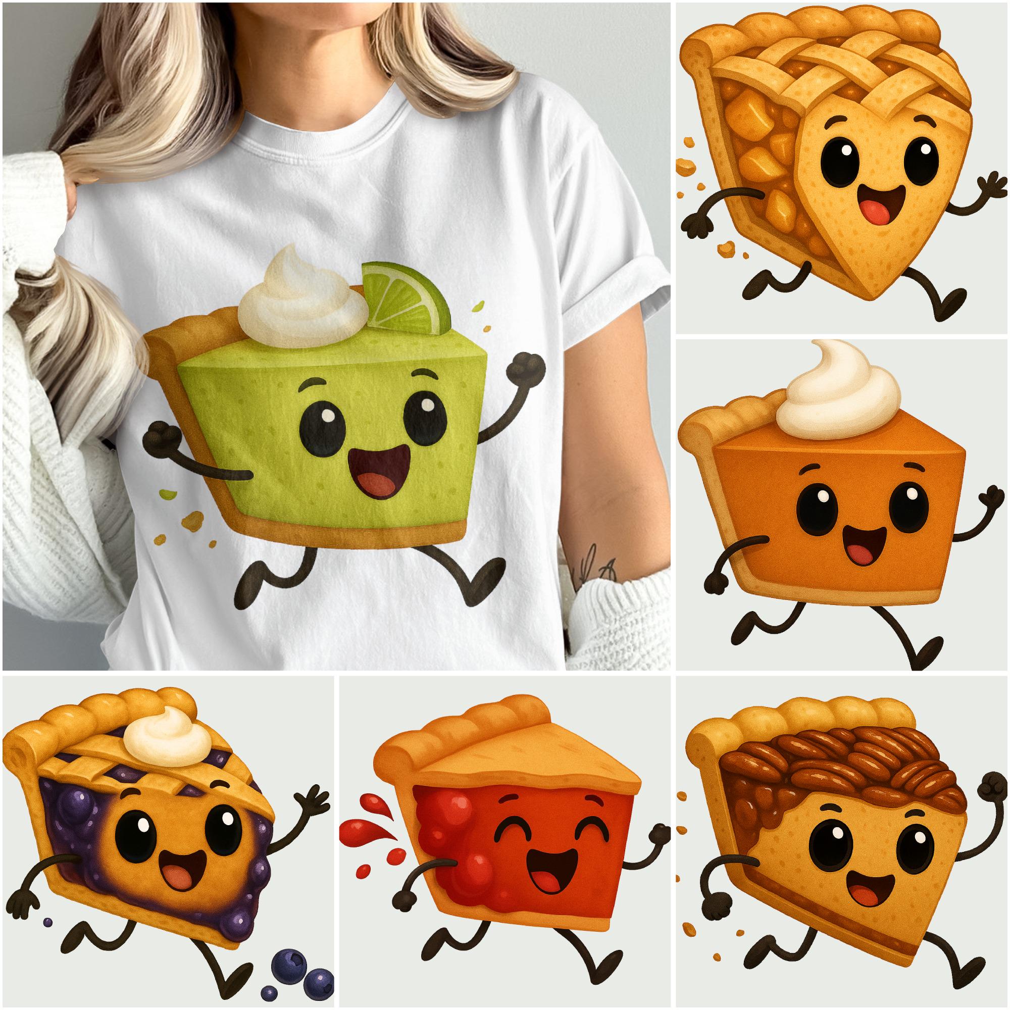 Pie Slices Digital PNG Bundle, Funny Kawaii Pies Digital Download, Cute ...