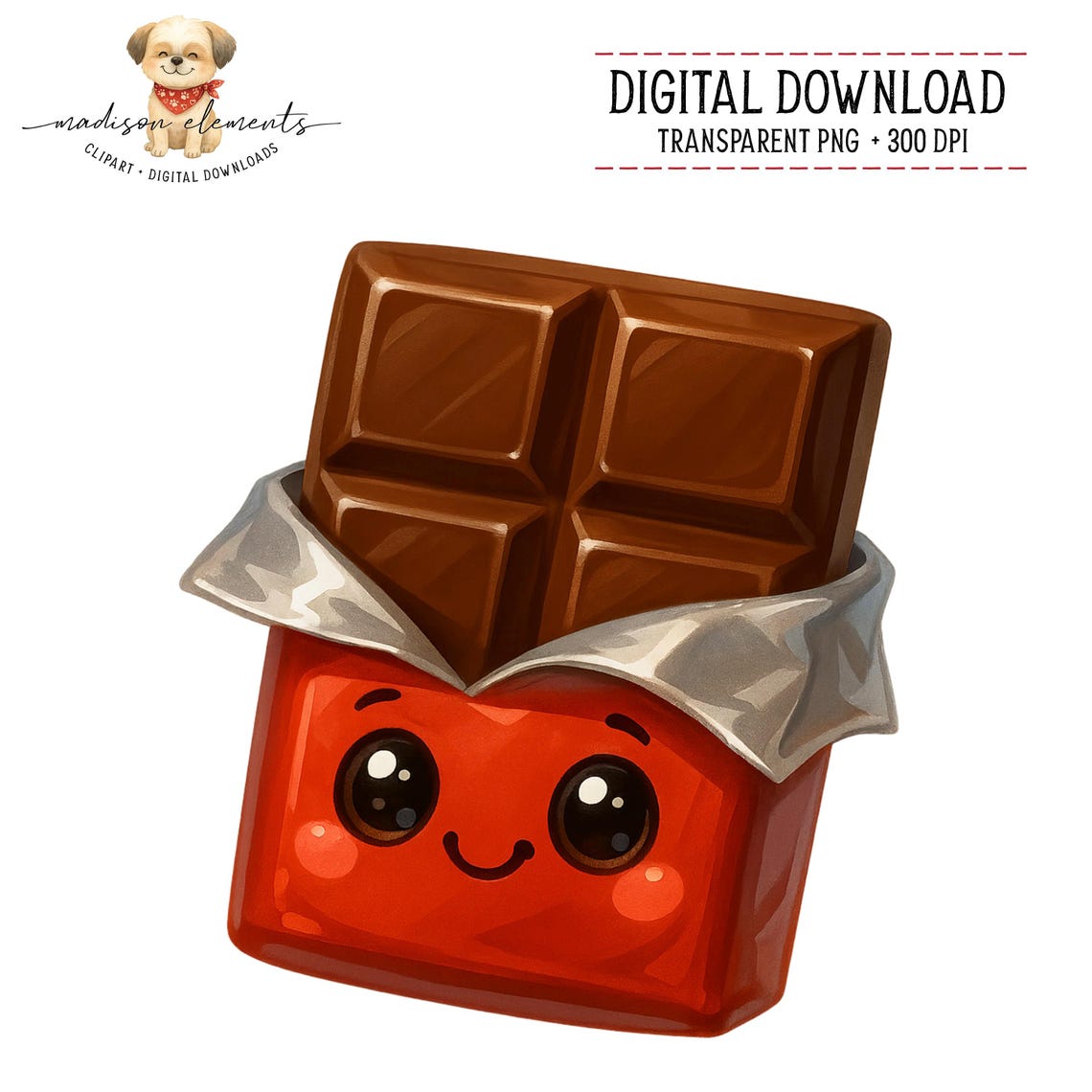 Cute Chocolate Bar Digital Art, Kawaii Food Download, Sweet Treat ...