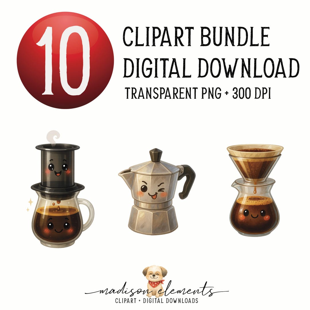 Cute Coffee Shop Clipart Bundle, Kawaii Barista PNG Set, Happy Caffeine ...
