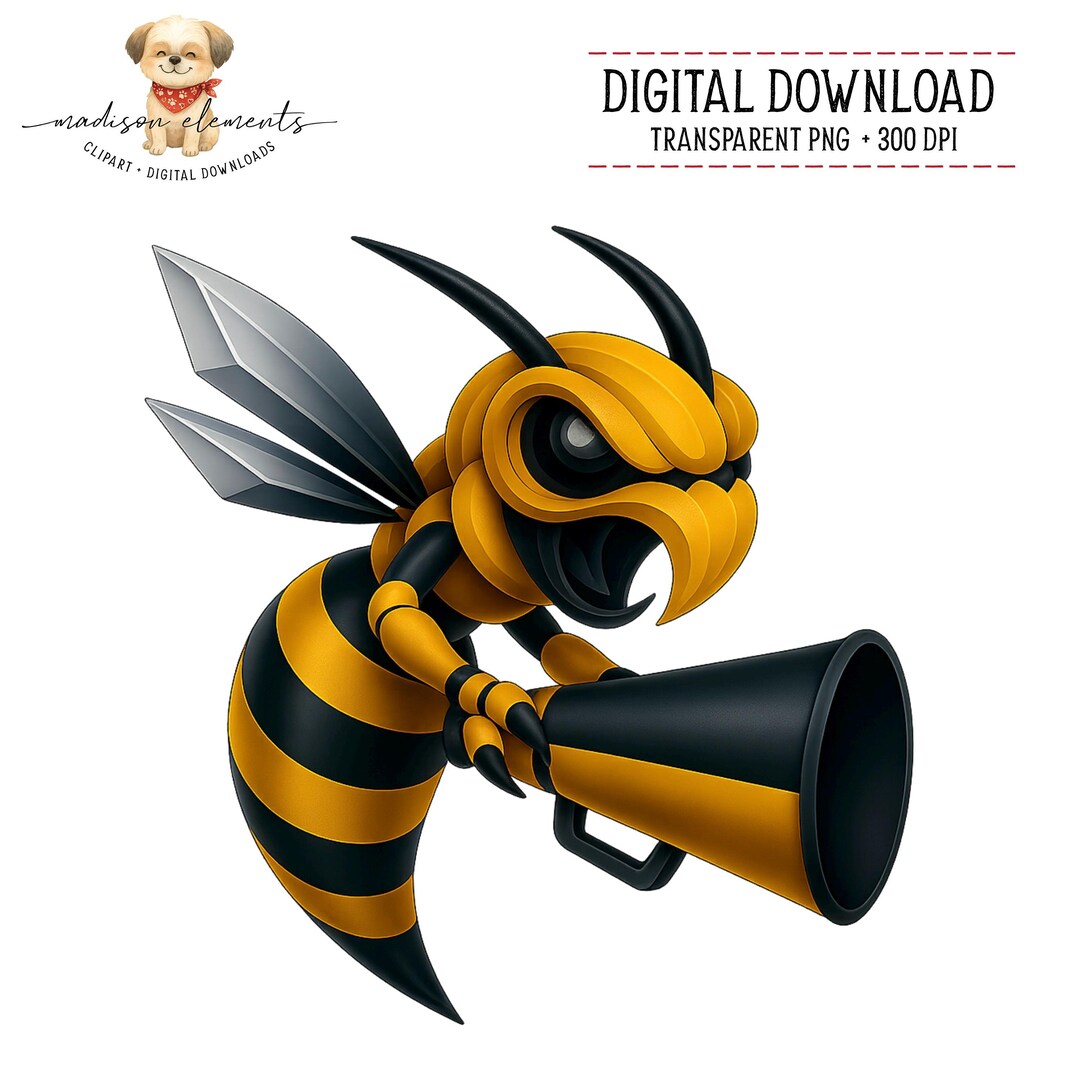 Cartoon Hornet With Megaphone Digital Mascot PNG, Bee School Spirit ...