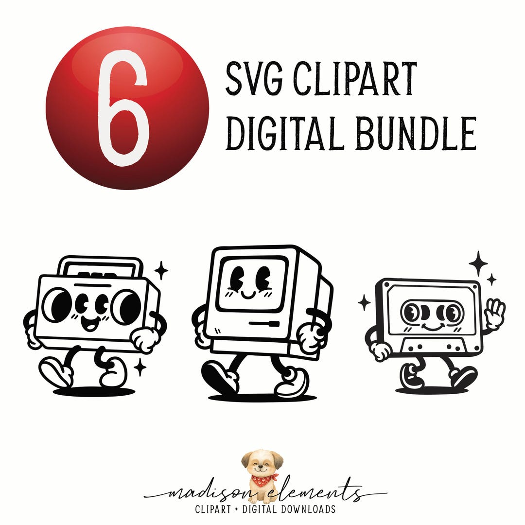 Retro Electronics SVG Clipart, 80s 90s Digital Bundle, Cassette Player ...