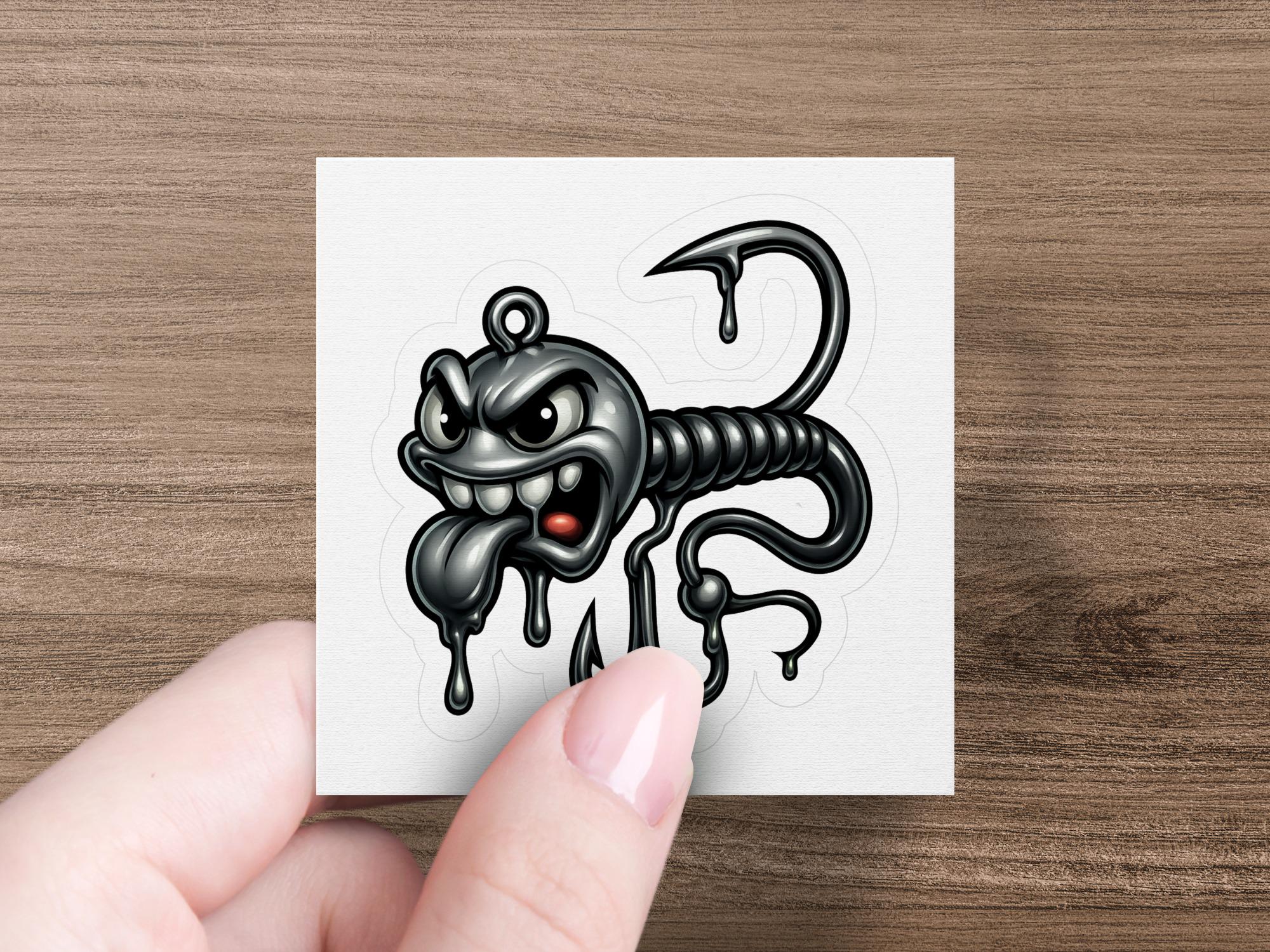 Angry Silver Fishing Hook Digital Download PNG, Cartoon Bait, Fishing ...