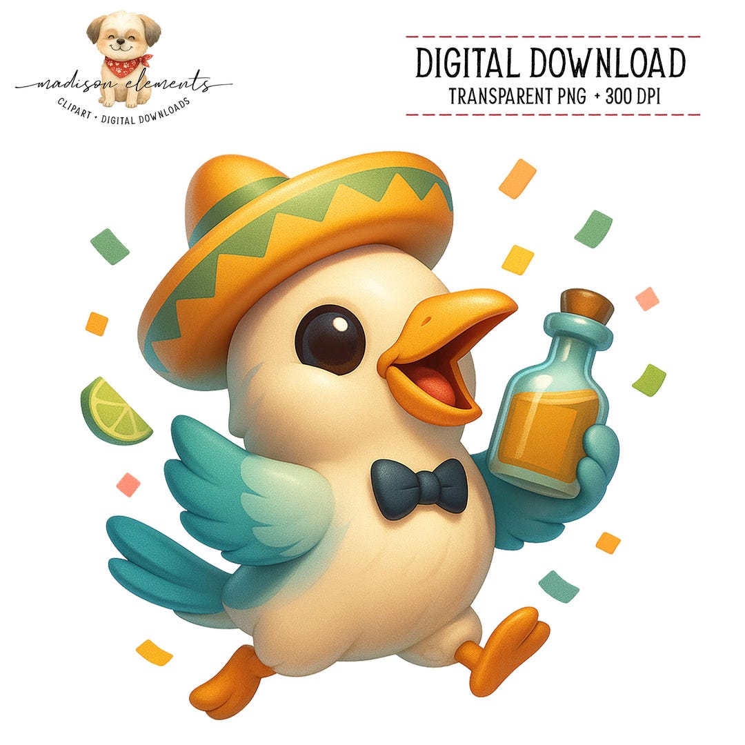 Fiesta Duck Digital Art, Cinco De Mayo PNG, Sombrero Bird Clipart ...