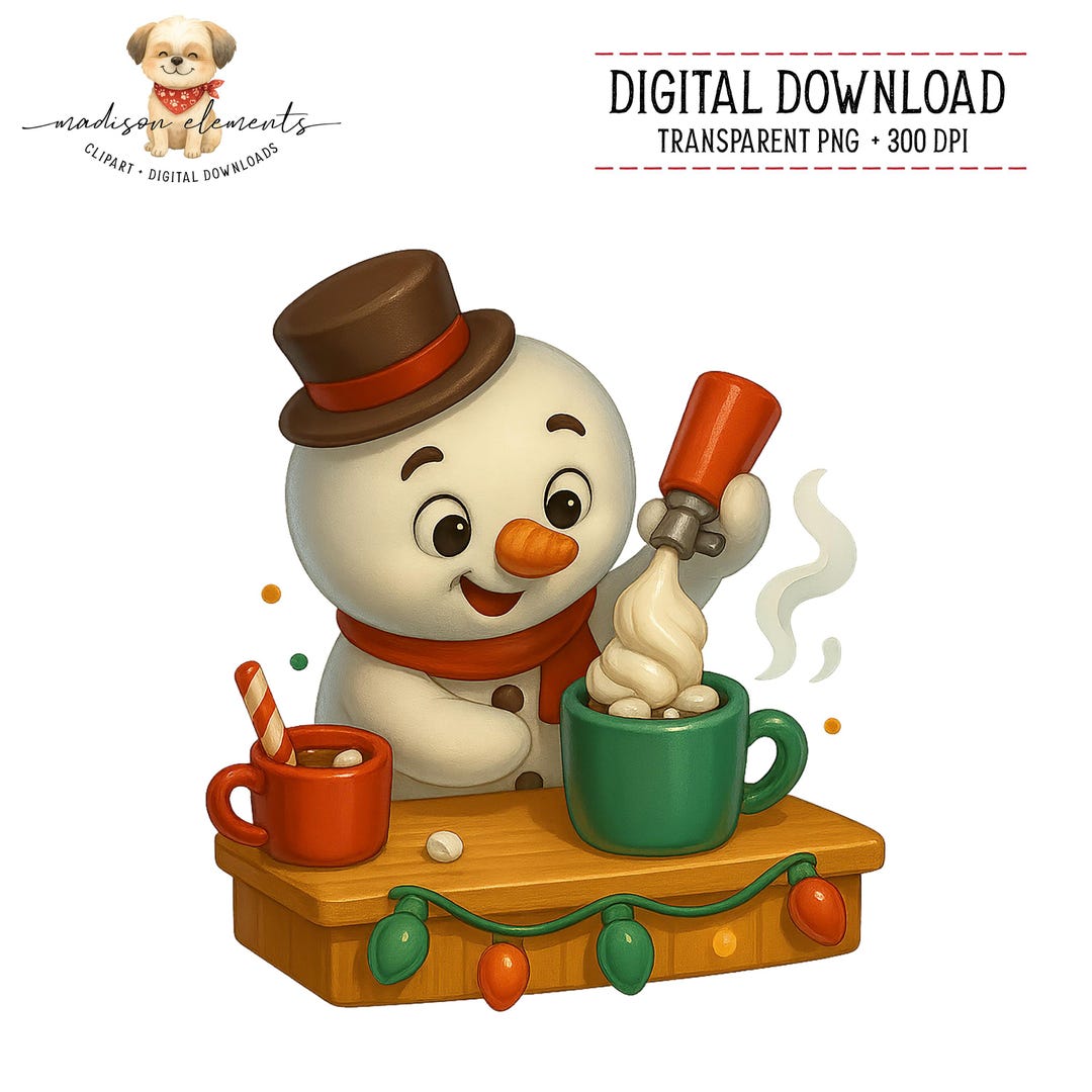 Snowman Making Hot Cocoa Digital PNG, Hot Cocoa Clip Art, Winter ...