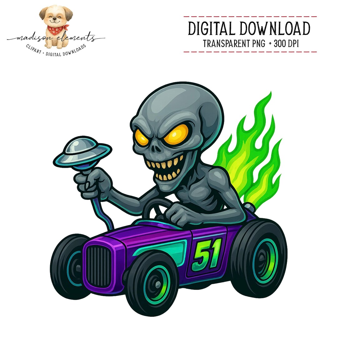 Alien Wacky Racer PNG Digital Download, Halloween Monster Derby Car ...