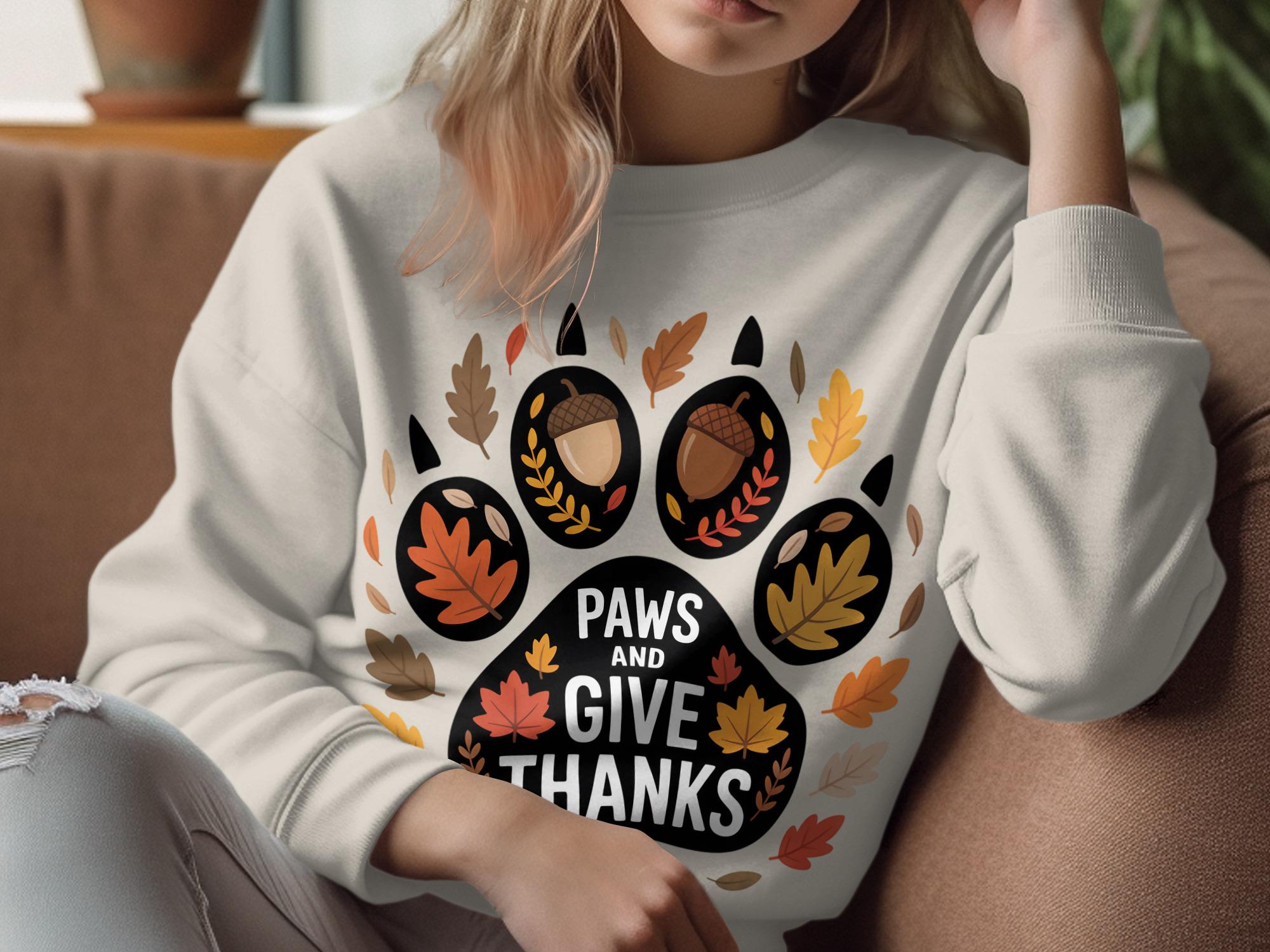 Paws and Give Thanks Digital PNG, Thanksgiving Animal Paw, Acorn Leaves ...