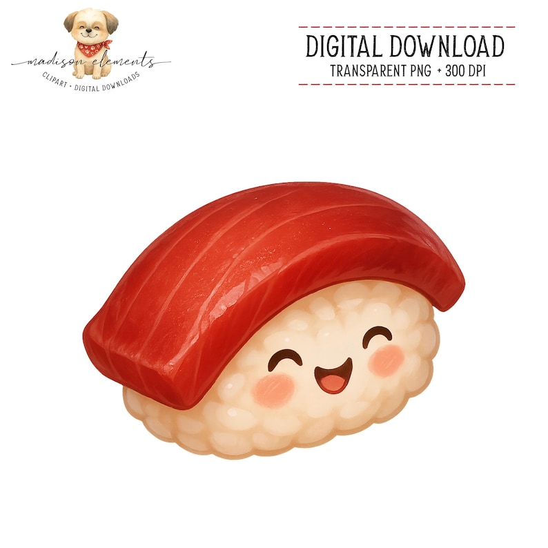 Cute Tuna Sushi Digital Download PNG, Kawaii Food Art, Smiling Nigiri ...