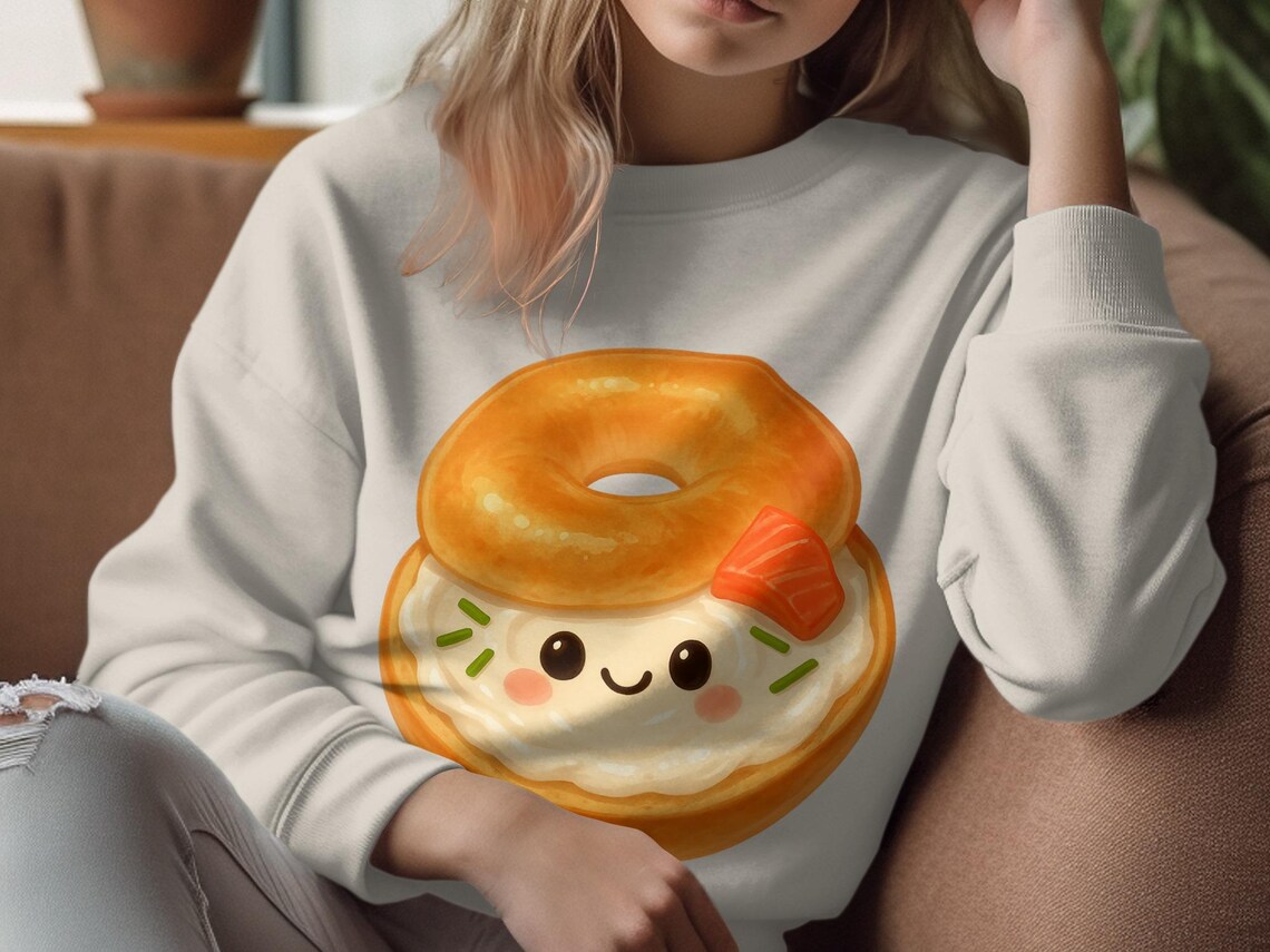 Cute Bagel PNG Digital, Bagel With Cream Cheese and Salmon Clipart ...