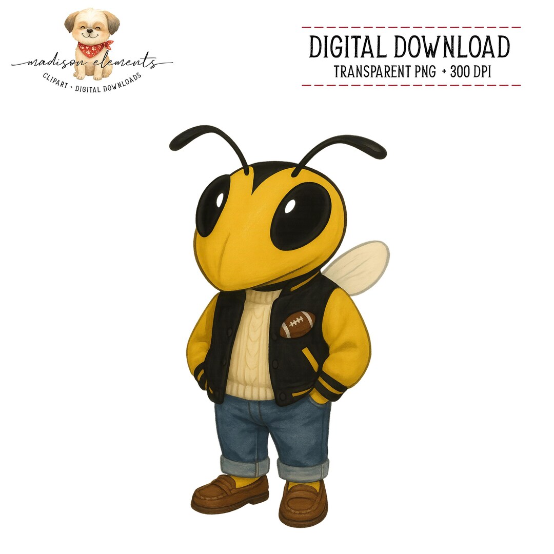 Preppy Bee School Mascot PNG, Yellowjacket in Letterman Digital, Wasp ...