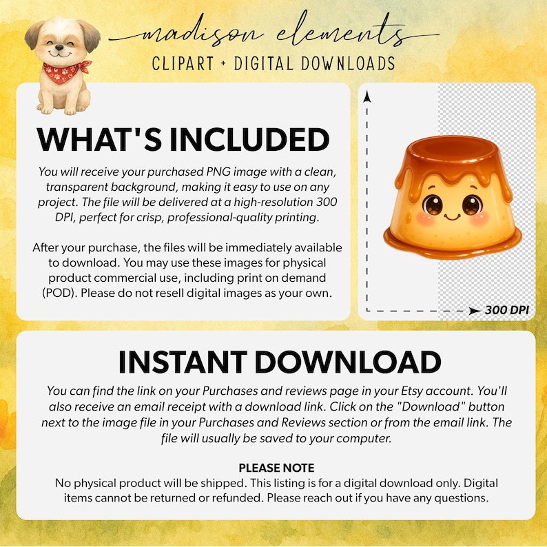Cute Flan Digital PNG, Kawaii Pudding Graphic, Dessert Illustration ...