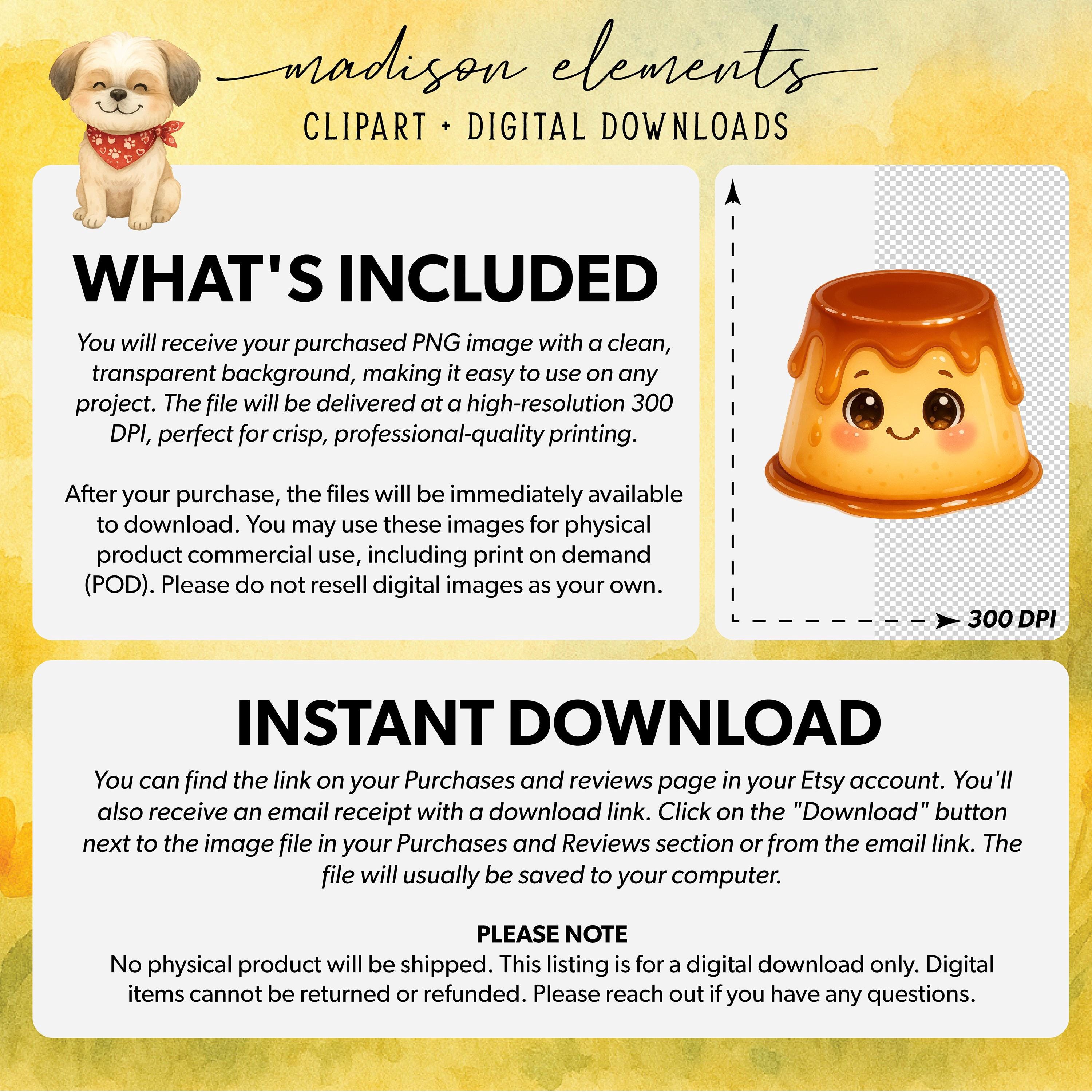 Cute Flan Digital PNG, Kawaii Pudding Graphic, Dessert Illustration ...