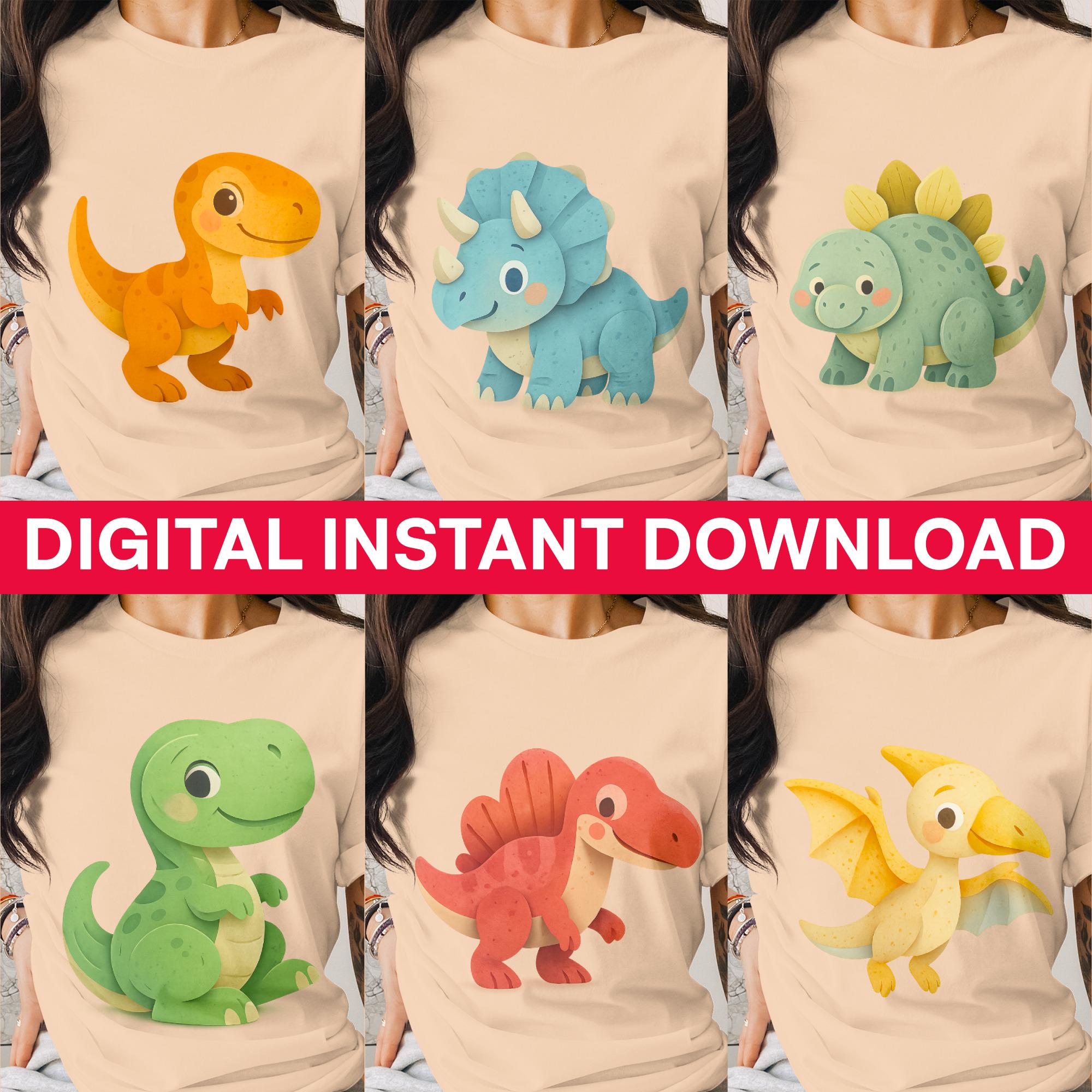Cute Dinosaur Clipart Set, Dinosaur Digital Download Bundle, Nursery ...