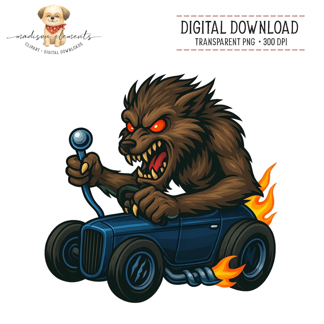 Wacky Werewolf Racer PNG, Digital Halloween Monster Clipart, Cartoon ...