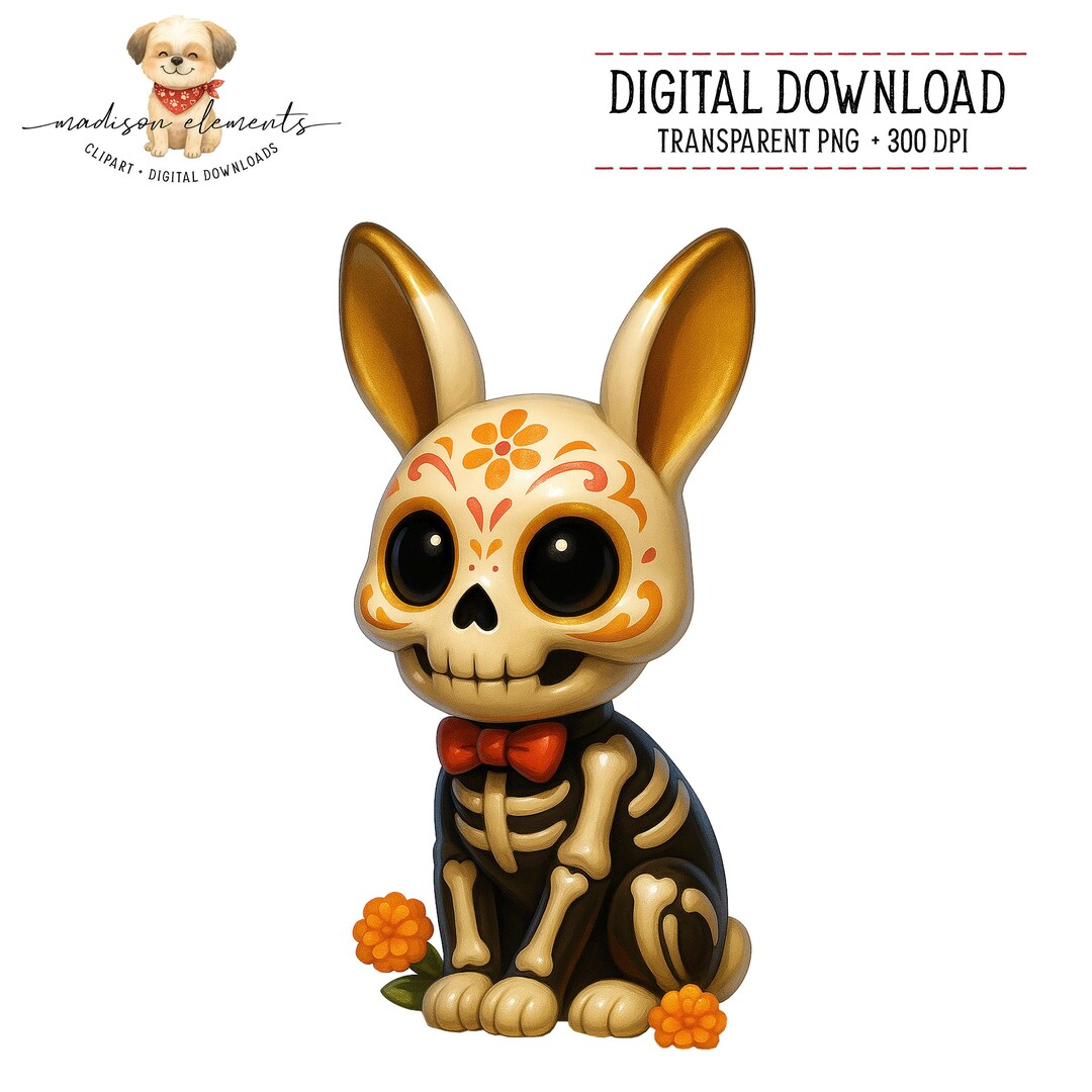 Day of the Dead Bunny Rabbit Digital PNG, Sugar Skull Rabbit Clipart ...