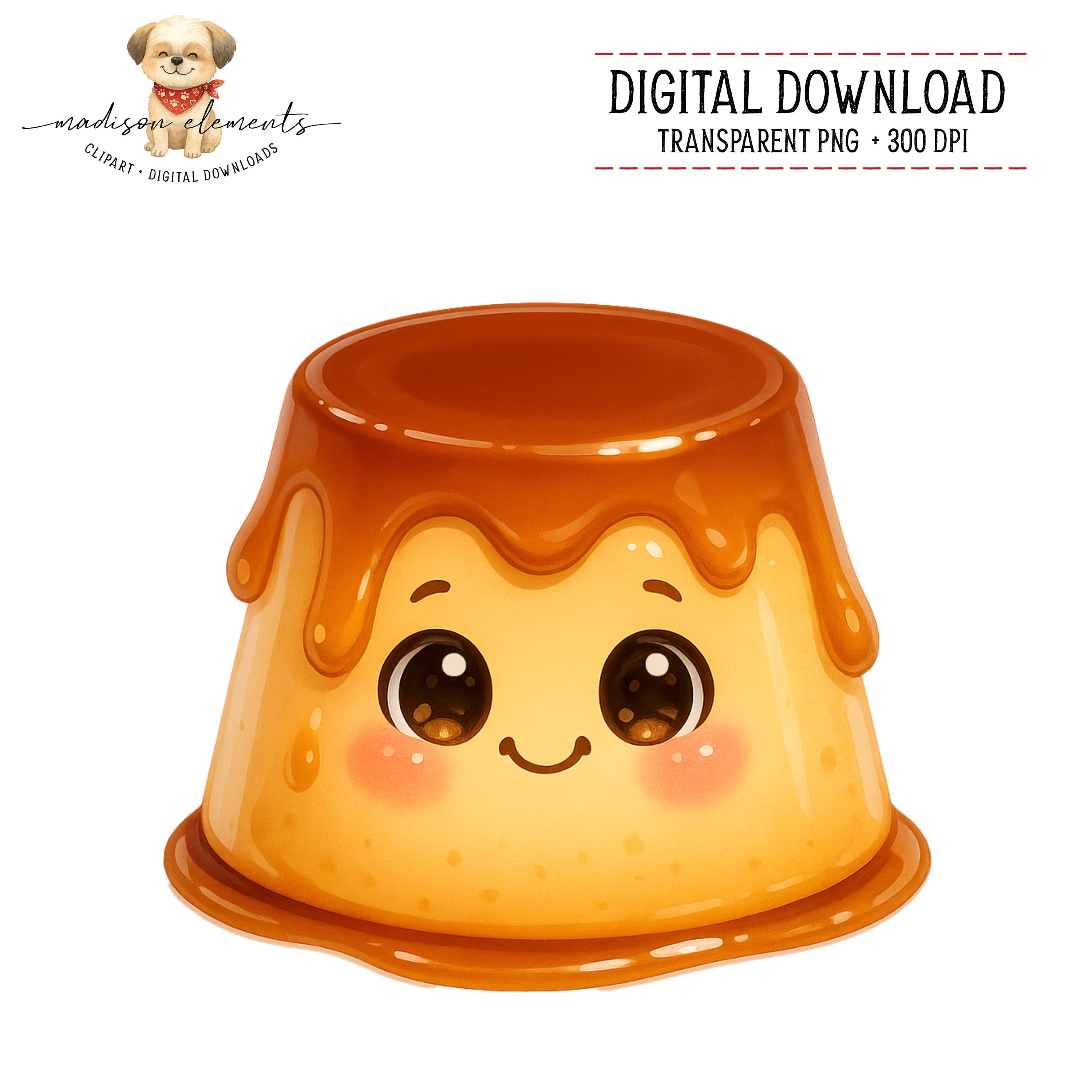 Cute Flan Digital PNG, Kawaii Pudding Graphic, Dessert Illustration ...