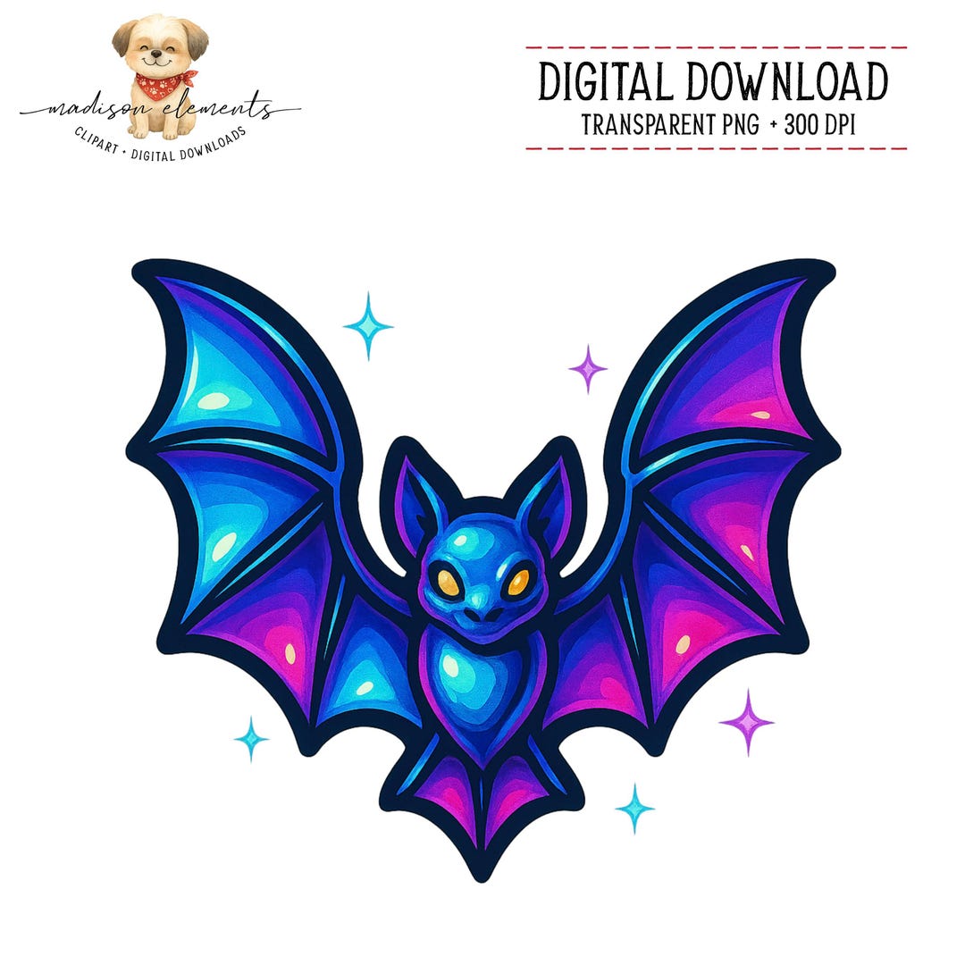 Holographic Bat PNG, Purple Bat Digital Download, Colorful Bat PNG ...