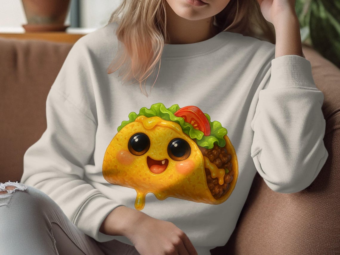 Cute Taco Digital, Digital Download PNG, Kawaii Food Art, Smiling Taco ...
