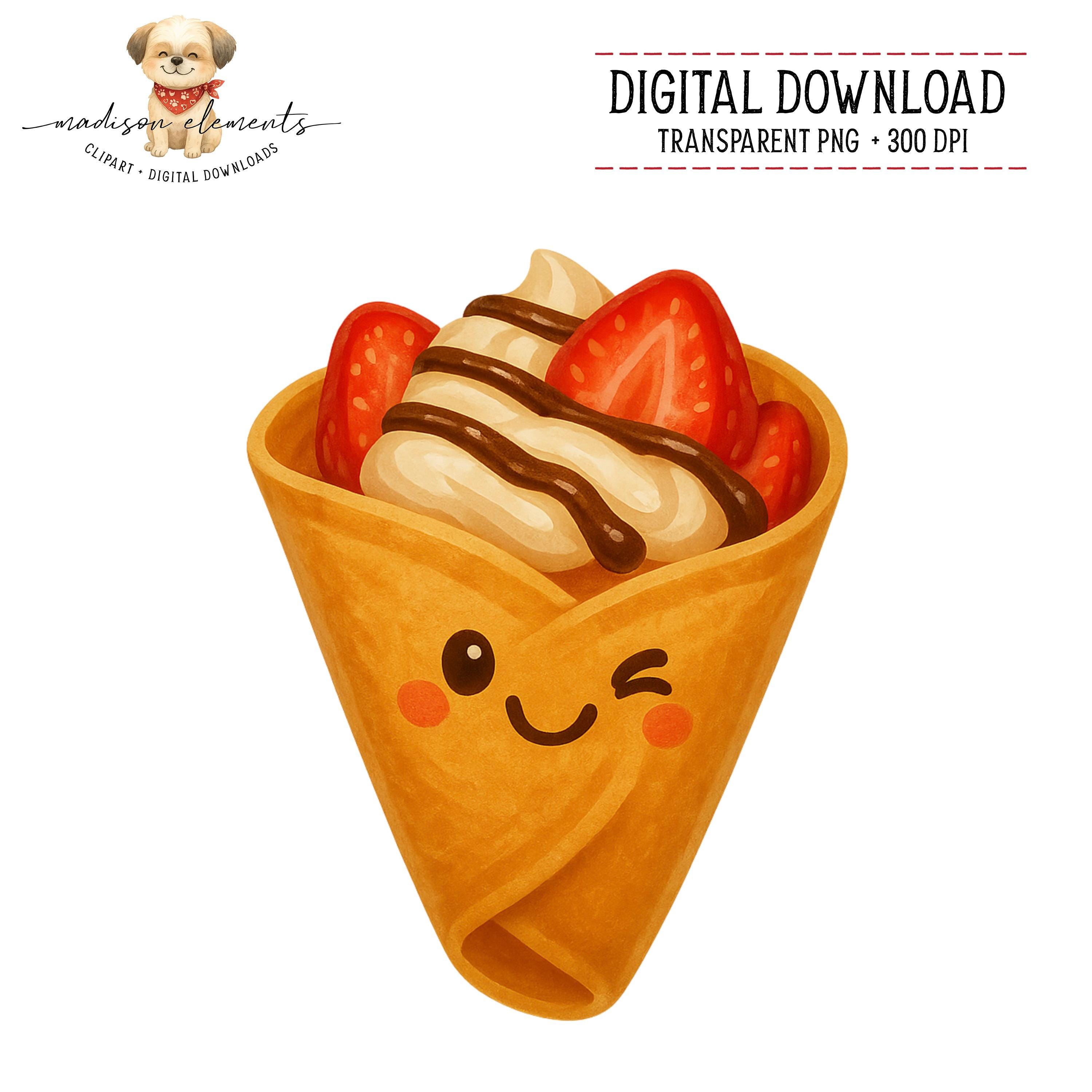 Cute Crepe Digital PNG, Food Illustration, Kawaii Dessert Art ...
