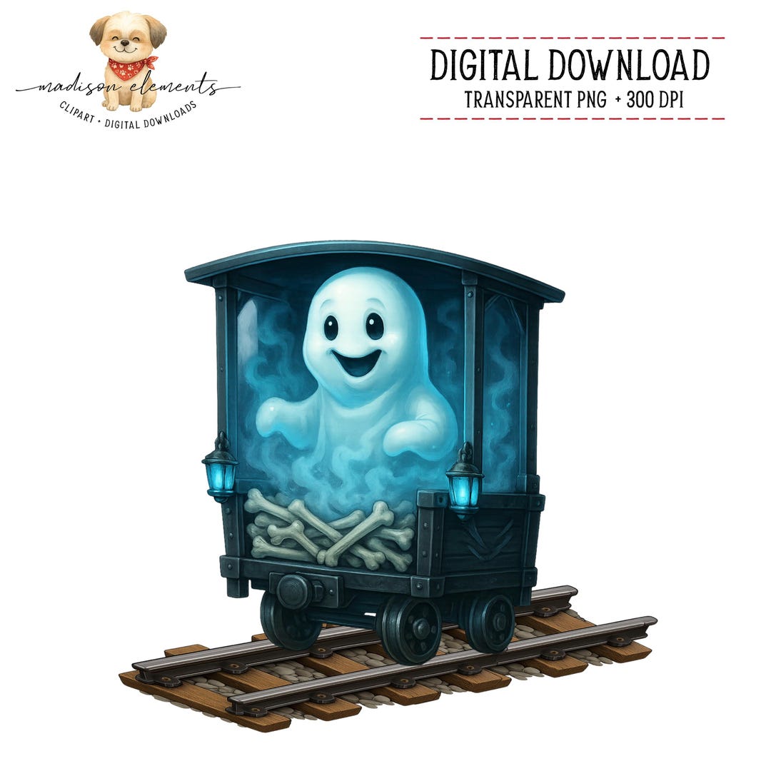 Ghost Train Digital Image, Spooky Cartoon Ghost Train Car, Halloween ...