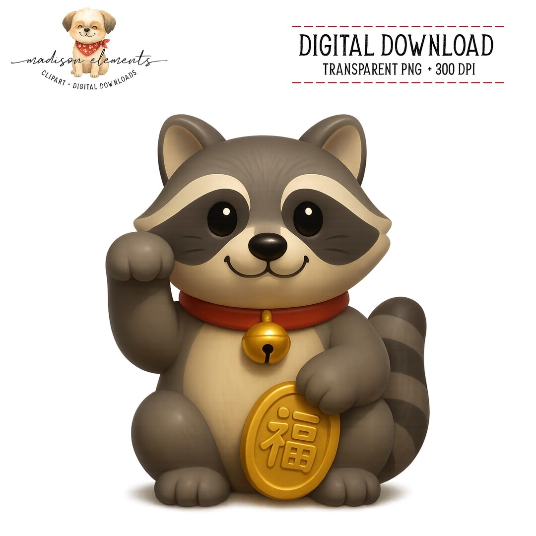 Raccoon Maneki Neko Digital Download PNG, Lucky Cat Raccoon Png ...