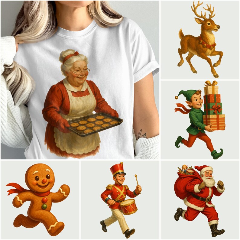 Vintage Christmas Clipart PNG Bundle, Holiday Digital Download, Retro ...