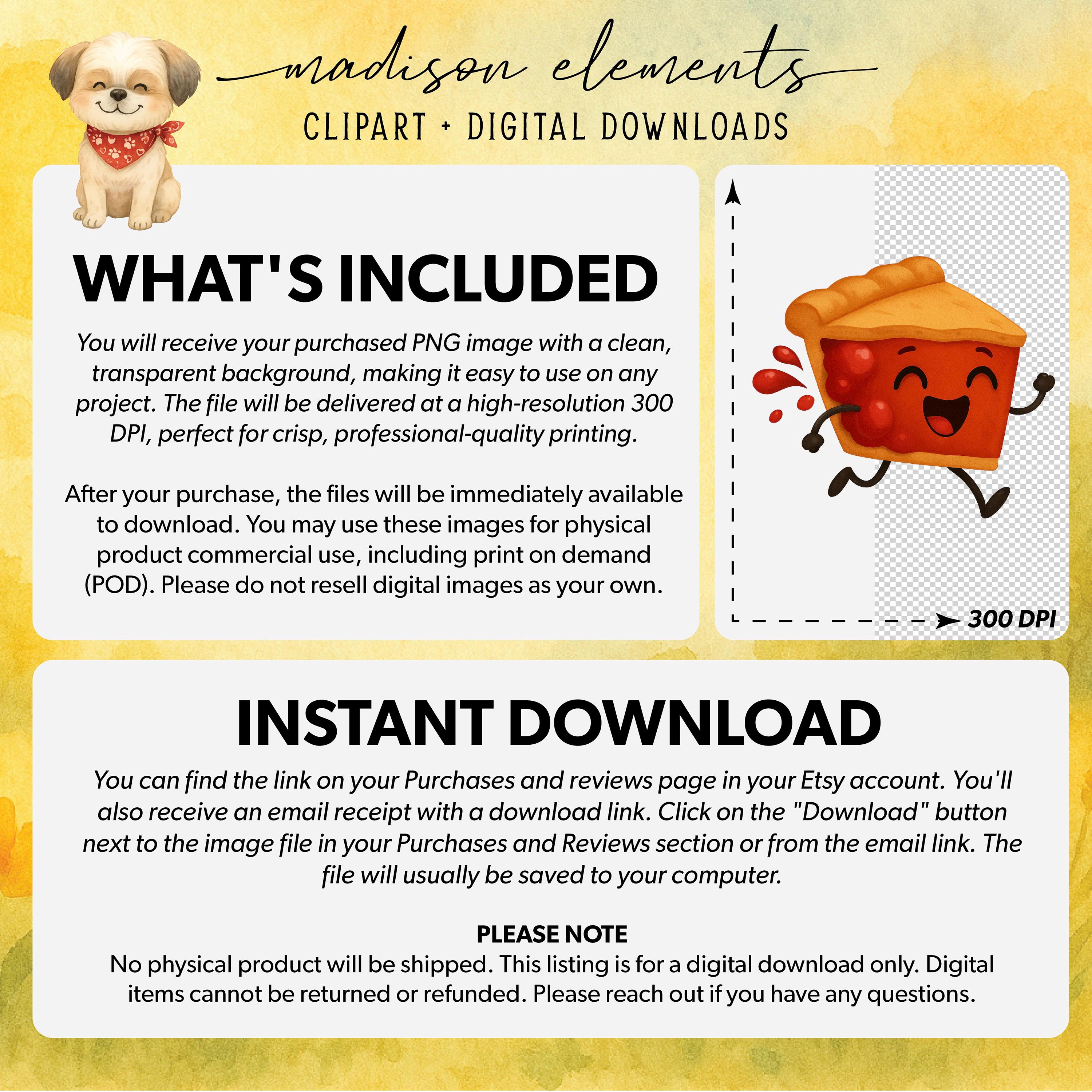 Pie Slices Digital PNG Bundle, Funny Kawaii Pies Digital Download, Cute ...