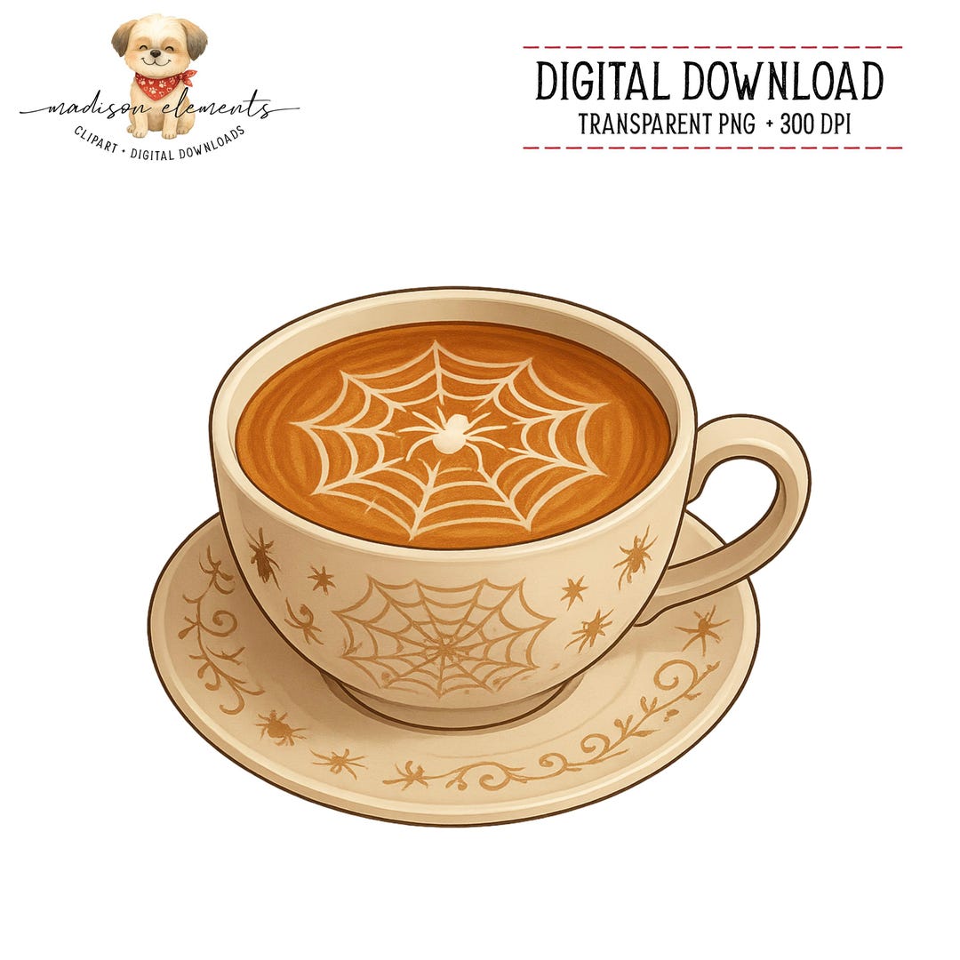 Halloween Coffee PNG, Spiderweb Latte Art Digital, Spooky Season Drink ...