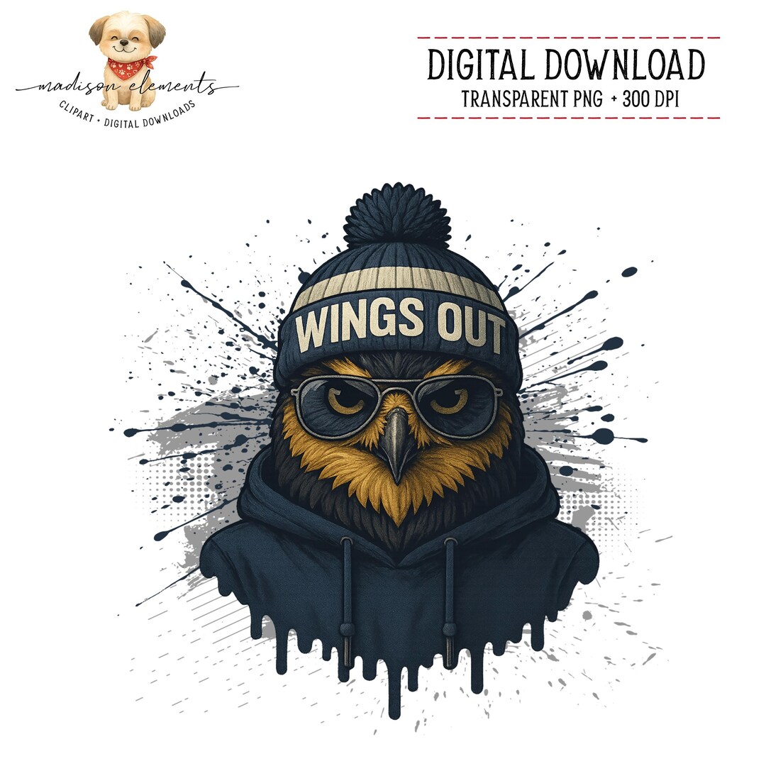 Wings Out Owl PNG, Owl Mascot With Beanie Digital Download, Cool Owl ...