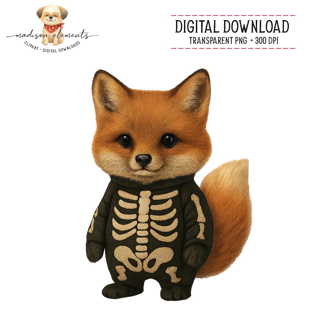 Skeleton Fox Digital, Halloween Digital Download PNG, Cute Fox Skeleton ...