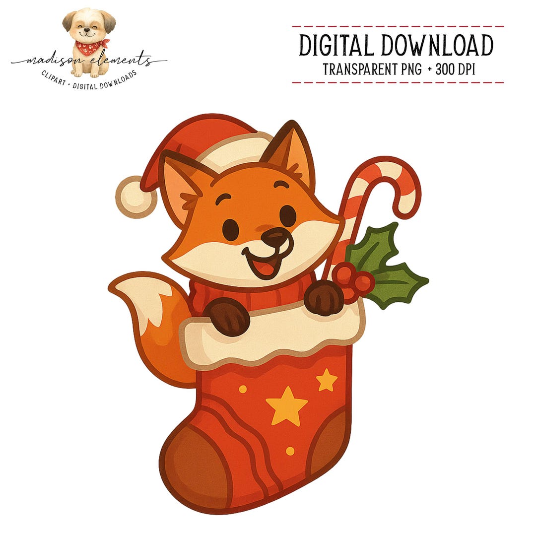 Christmas Red Fox Png, Holiday Fox Digital Download, Fox in Stocking ...