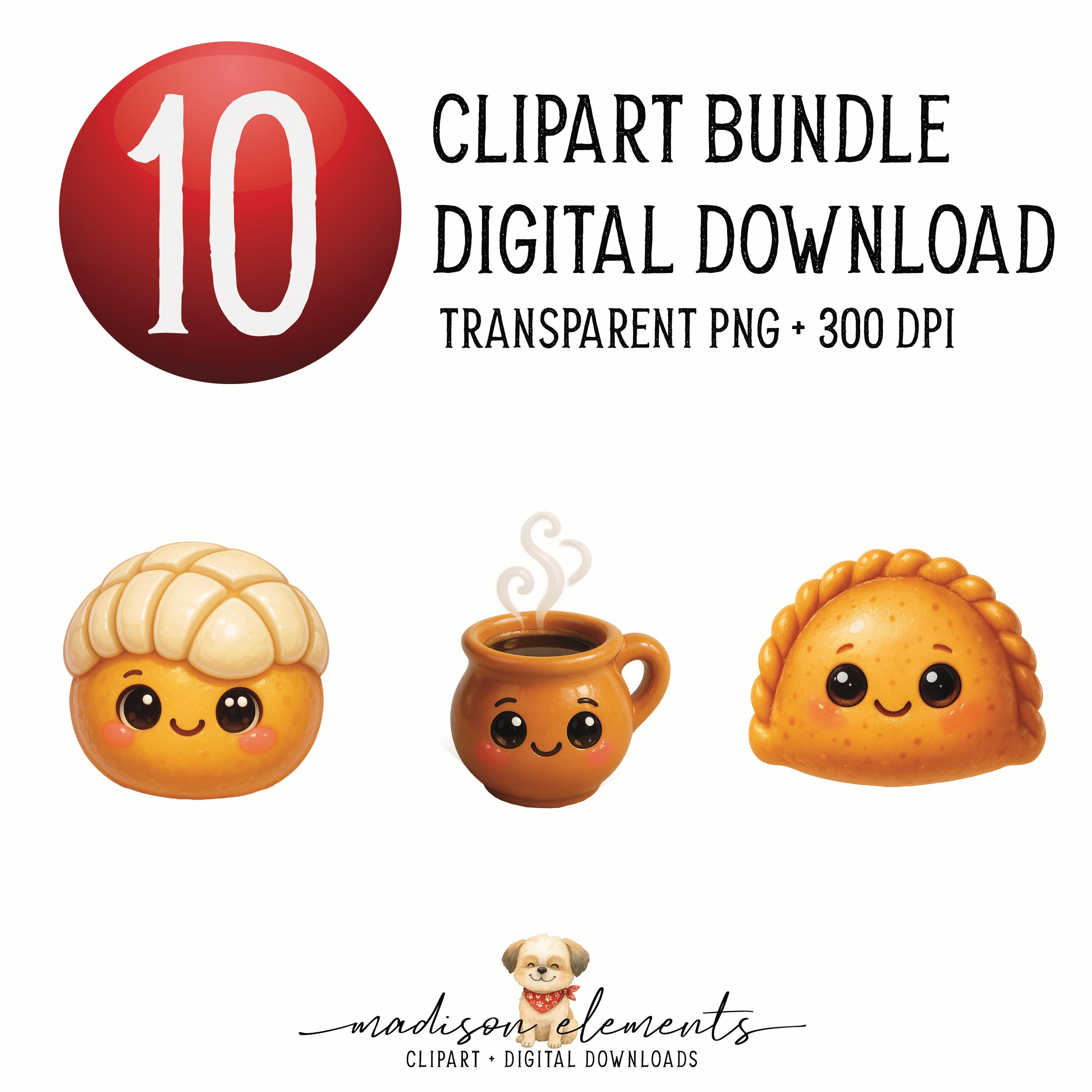 Kawaii Mexican Sweet Snack Digital PNG Bundle, Concha, Paleta, Empanada ...
