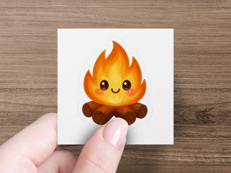 Cute Campfire Digital Art, Kawaii Fire Clipart, Bonfire Illustration ...