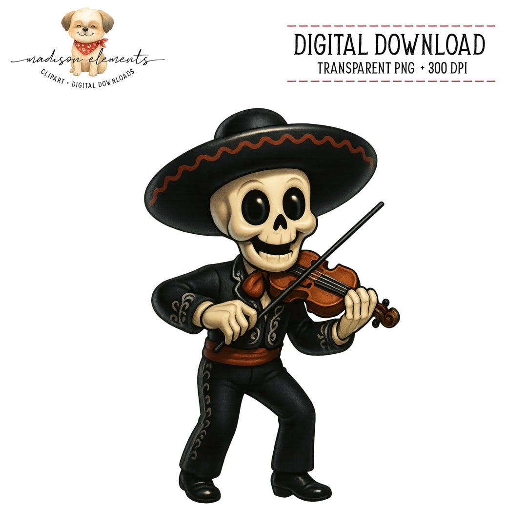 Mariachi Skeleton Playing Fiddle Digital Download PNG, Day of the Dead ...