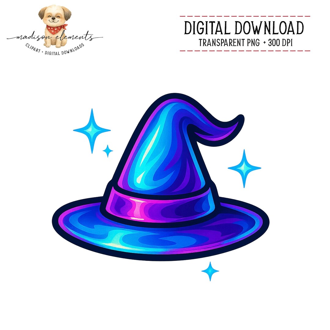 Witch Hat PNG, Magic Hat Digital Download, Blue and Purple Hat PNG ...