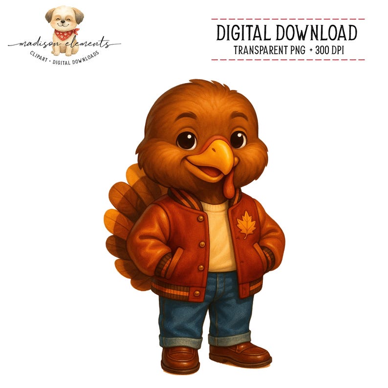Preppy Turkey PNG Digital, Turkey in Varsity Jacket Clipart ...