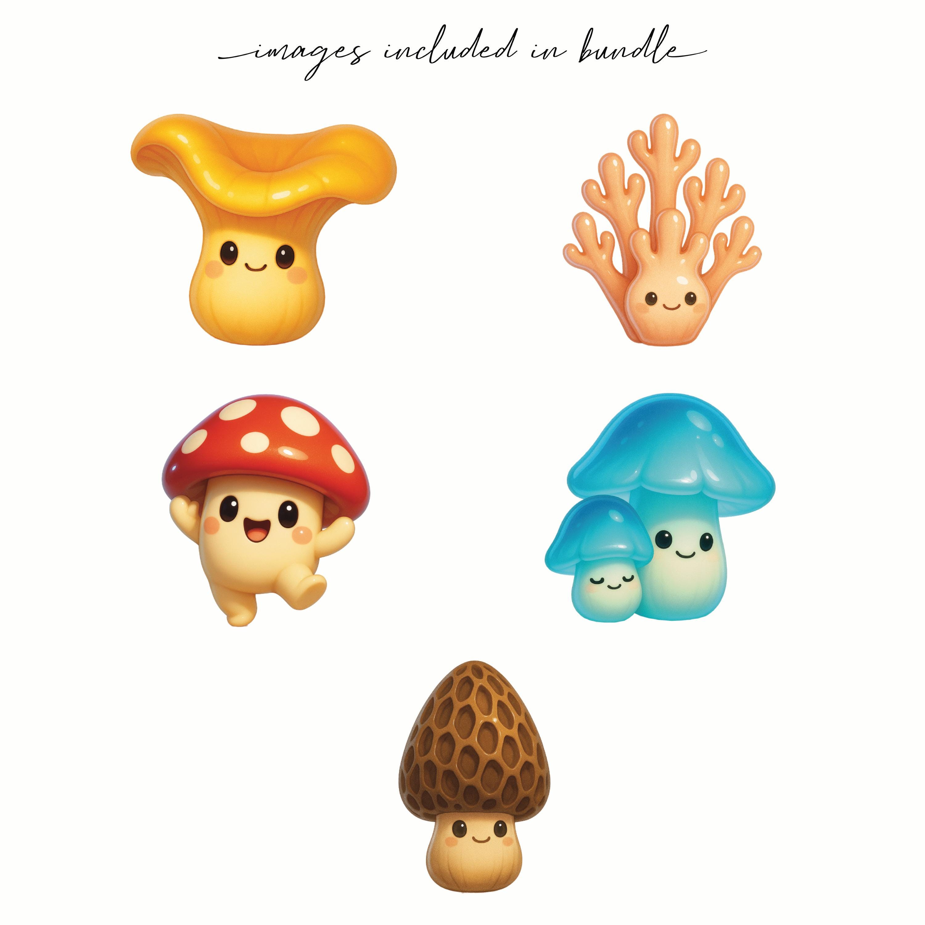 Cute Mushrooms Digital PNG Bundle, Kawaii Mushroom Graphics, Morel ...