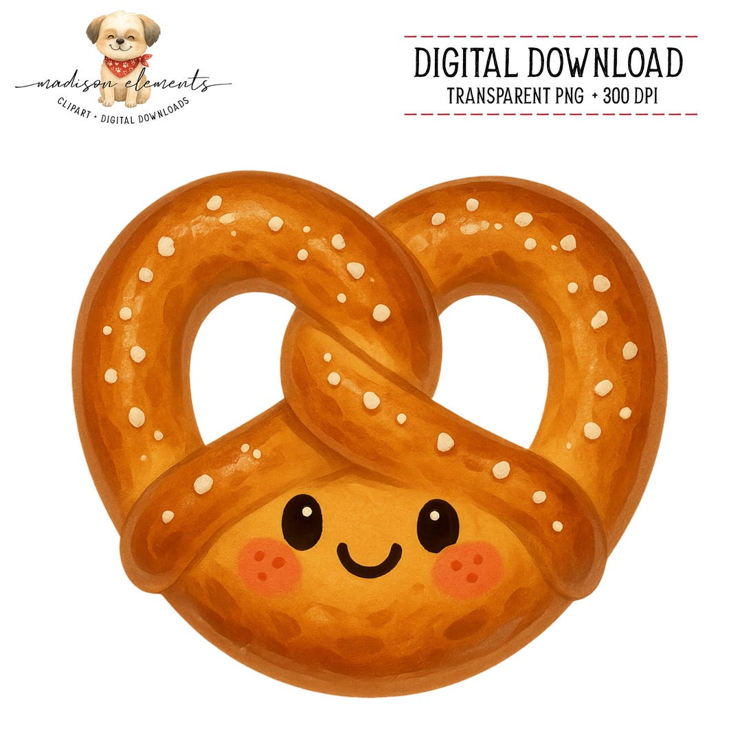 Cute Pretzel Digital PNG, Kawaii Food Art, Baked Goods Clipart, Smiling ...