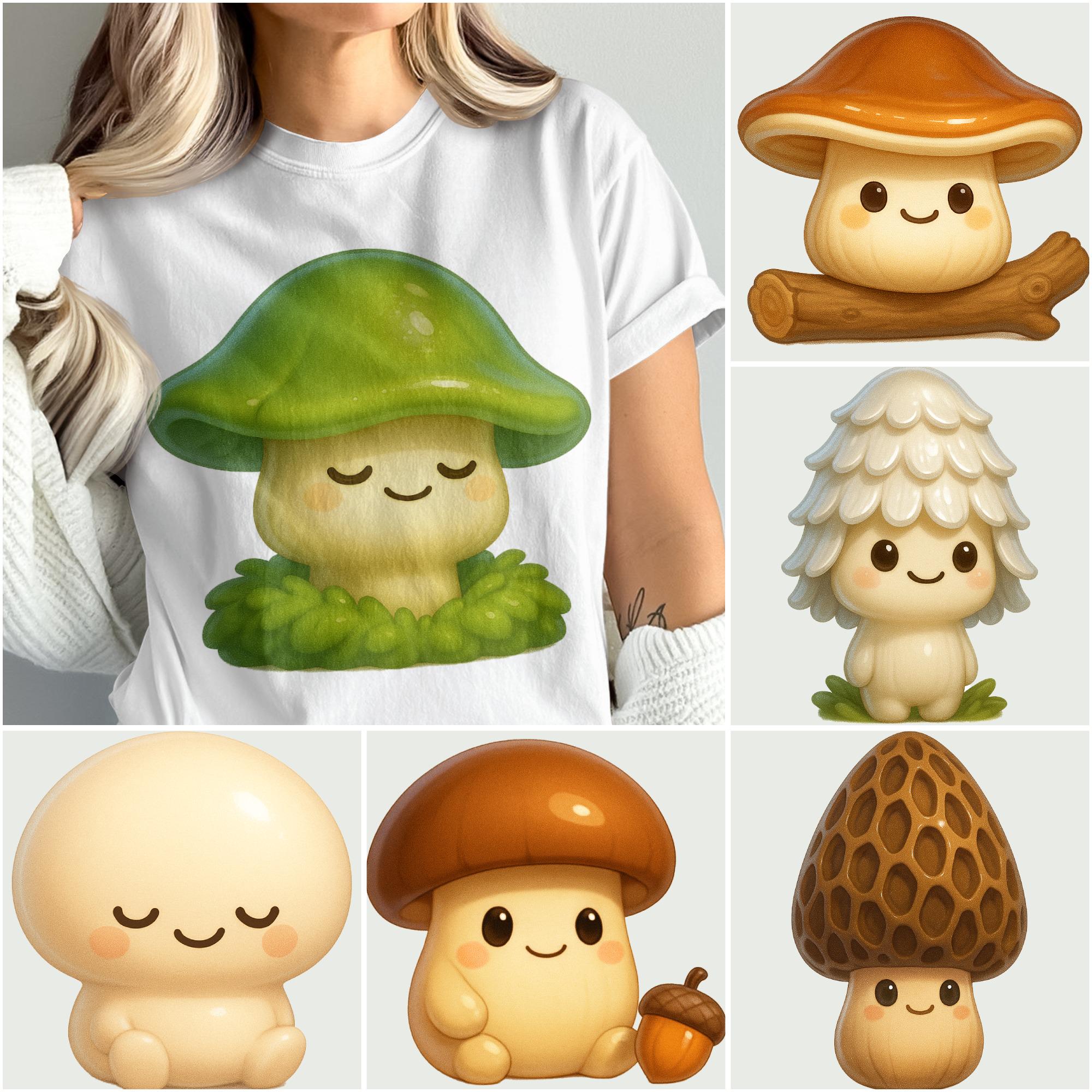 Cute Mushrooms Digital PNG Bundle, Kawaii Mushroom Graphics, Morel ...